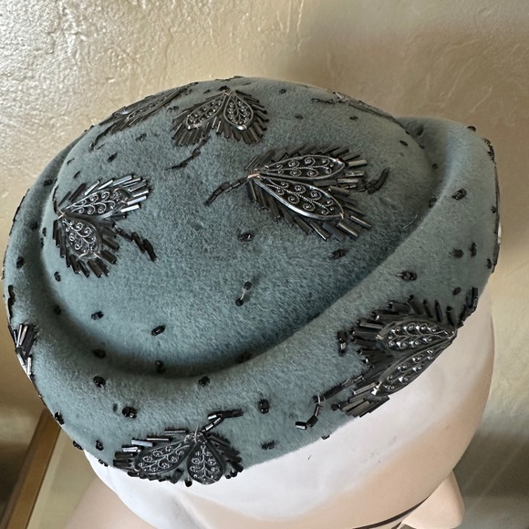 Accessories | Elegant 195s Light Blue Felt Beaded Cocktail Hat | Poshmark